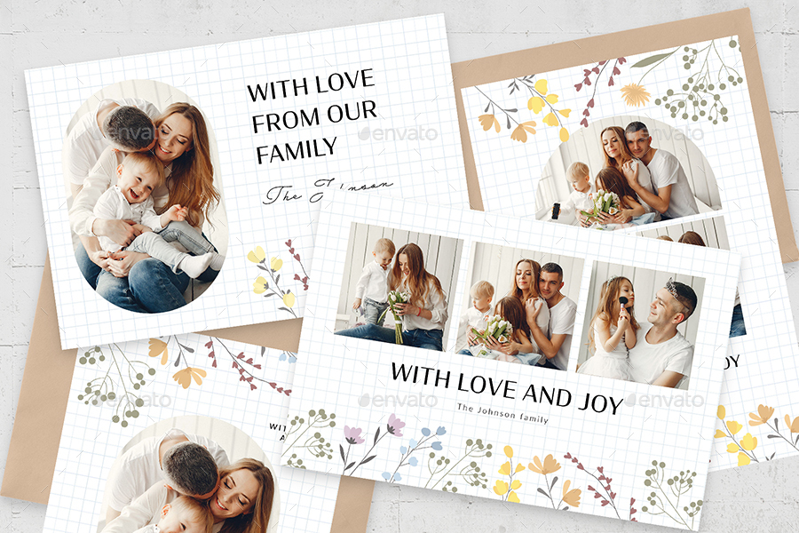 Floral Family Photo Card Template, Print Templates | GraphicRiver