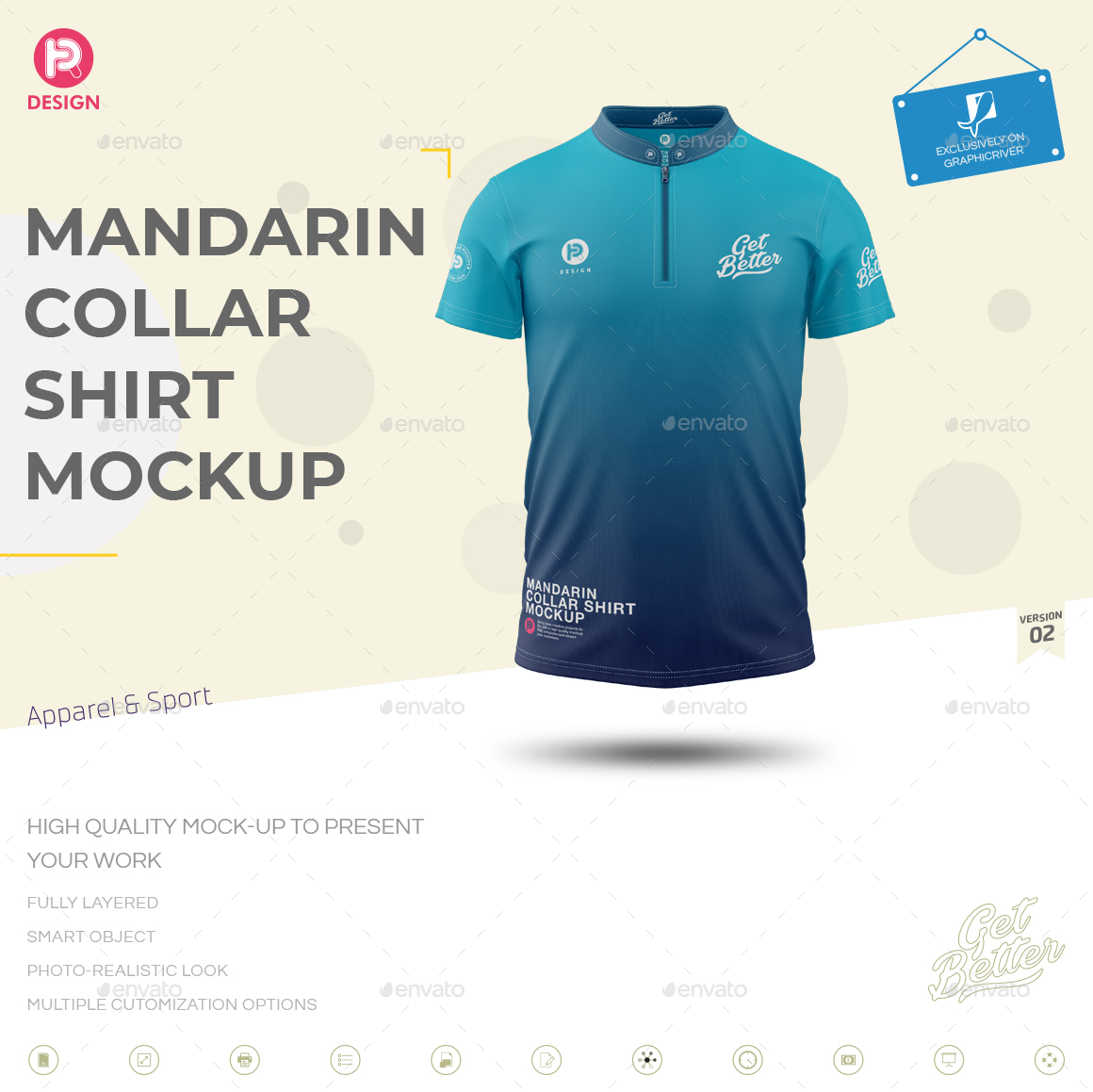 Mandarin Collar Shirt Mockup V2, Graphics | GraphicRiver