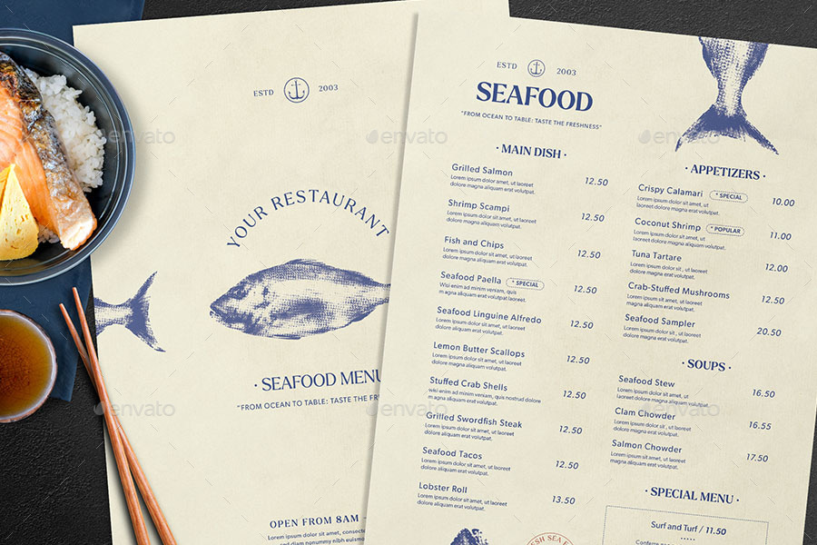 Rustic Seafood Menu Template, Print Templates | GraphicRiver