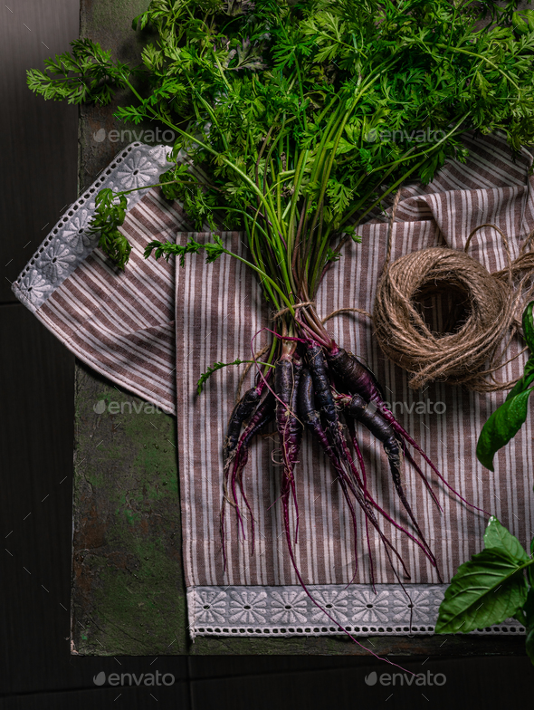 vegetables and unusual violet carrots harvest Stock Photo by ...