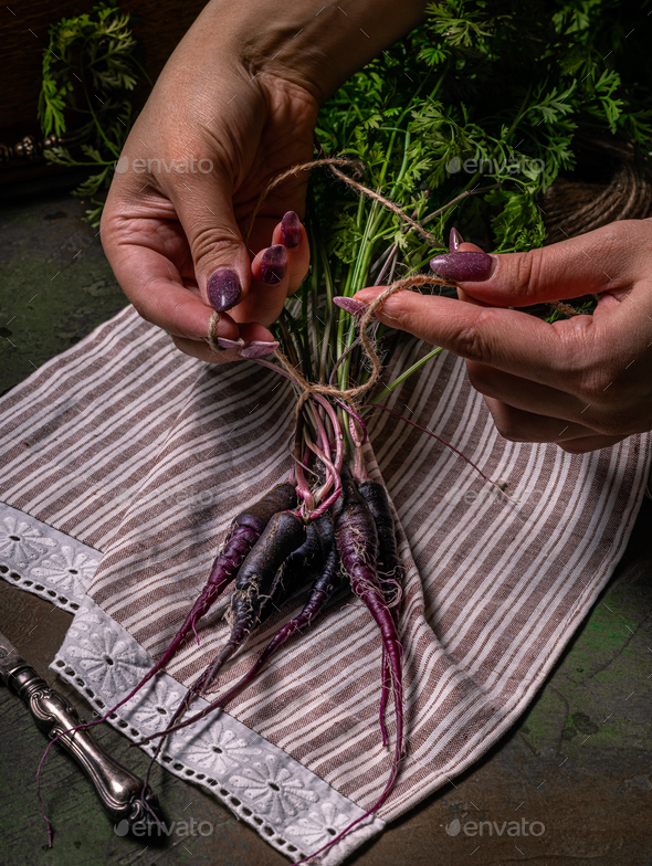 vegetables and unusual violet carrots harvest Stock Photo by ...