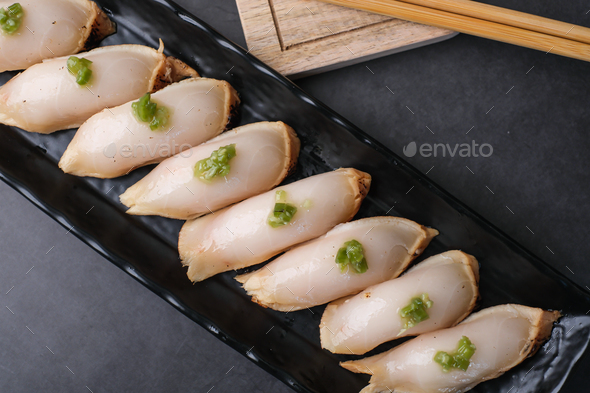 Escolar, oilfish, butterfish nigiri, or sashimi with fresh wasabi ...