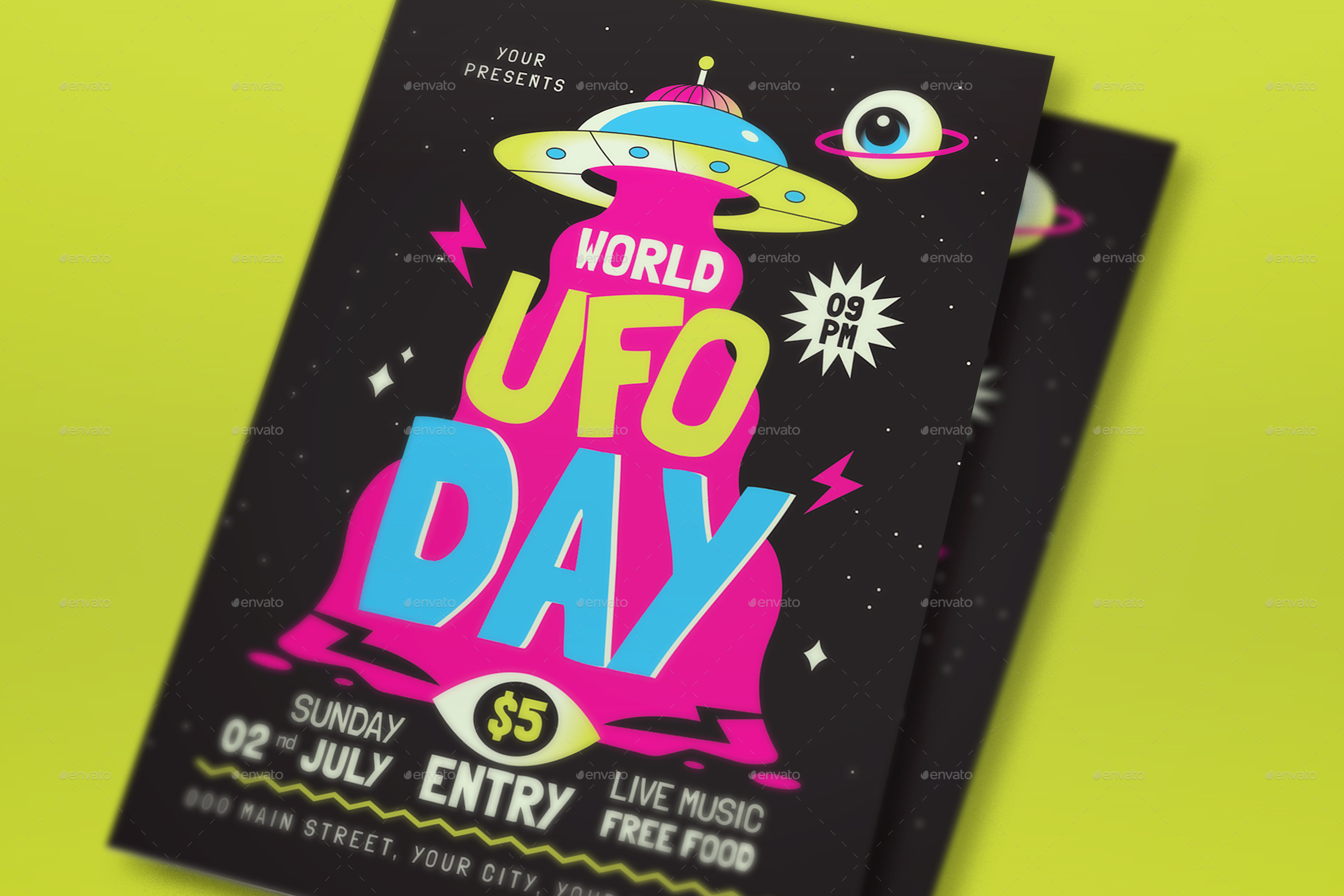 Black Flat Design World Ufo Day Flyer Set, Print Templates | GraphicRiver