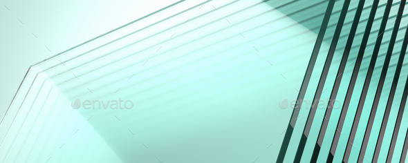 Wide angle abstract background with stack of flat green glass. Copy ...