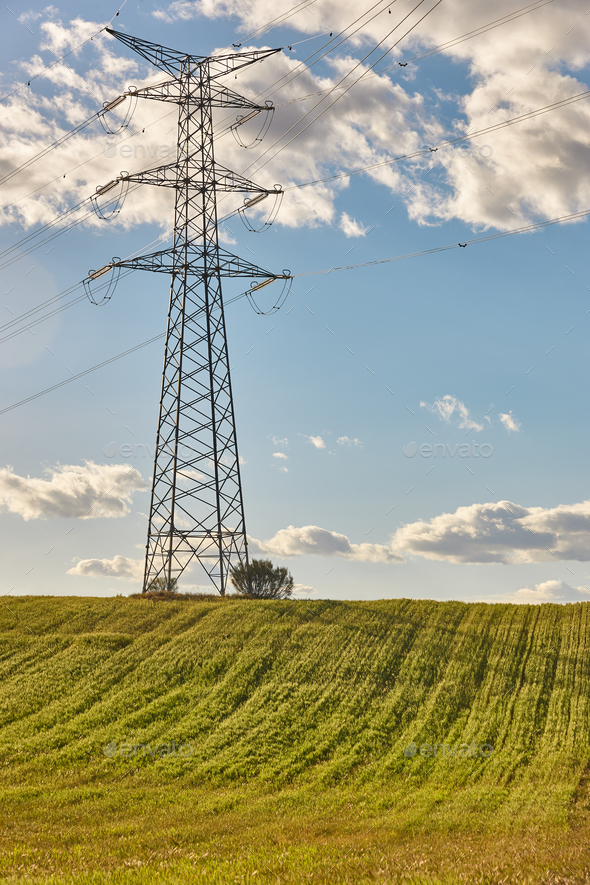 Power lines. Energy industry. Industrial electricity distribution ...