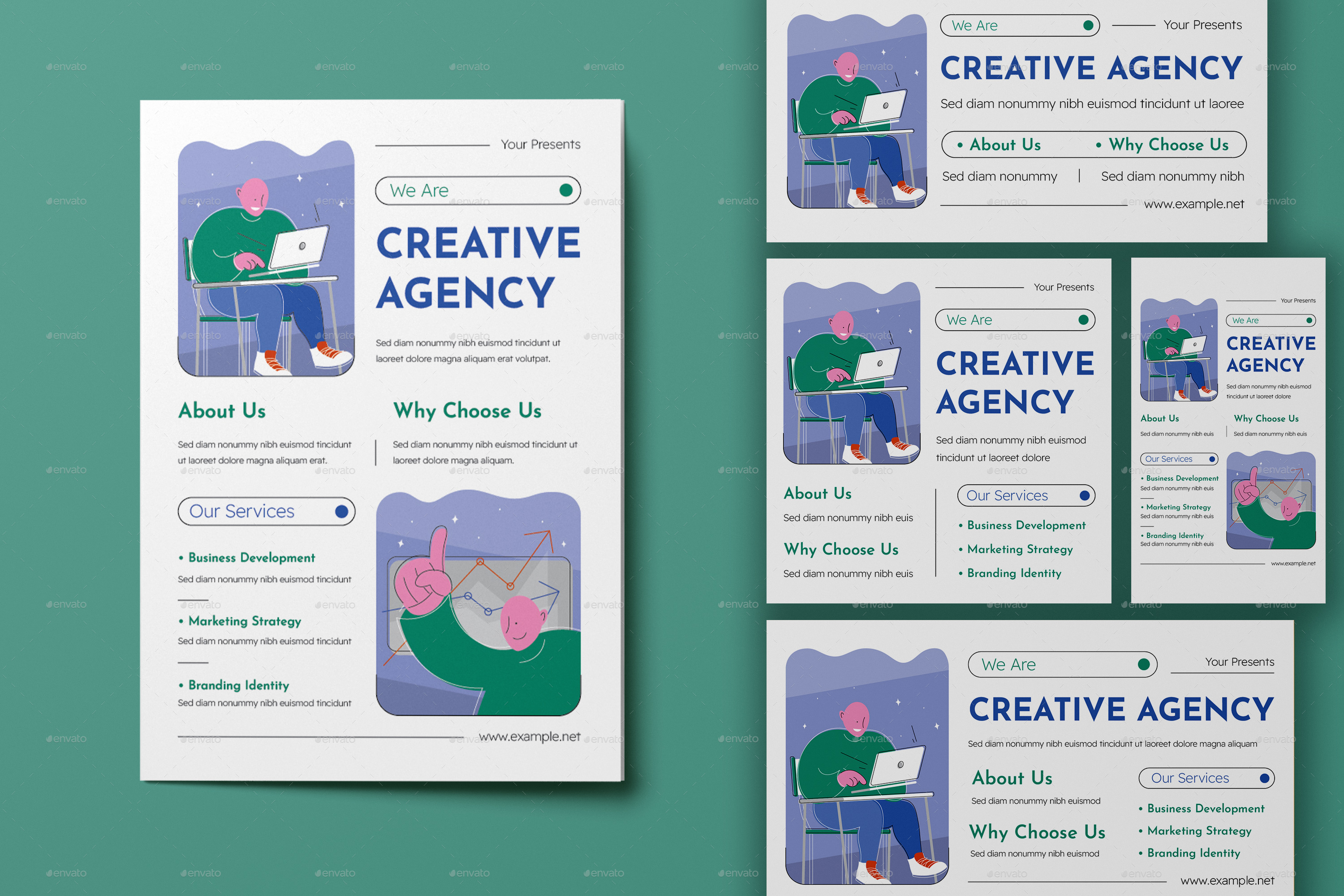 Flat Creative Agency Flyer Set, Print Templates | GraphicRiver