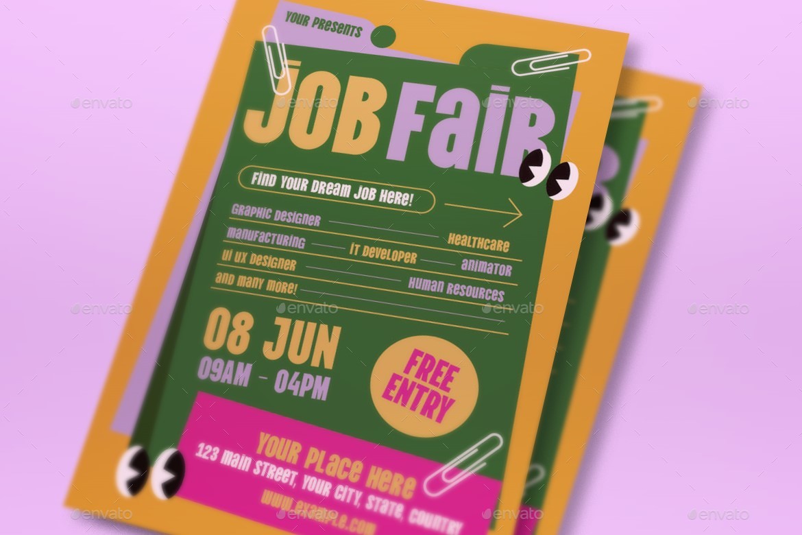 Orange Flat Design Job Fair Flyer Set, Print Templates | GraphicRiver