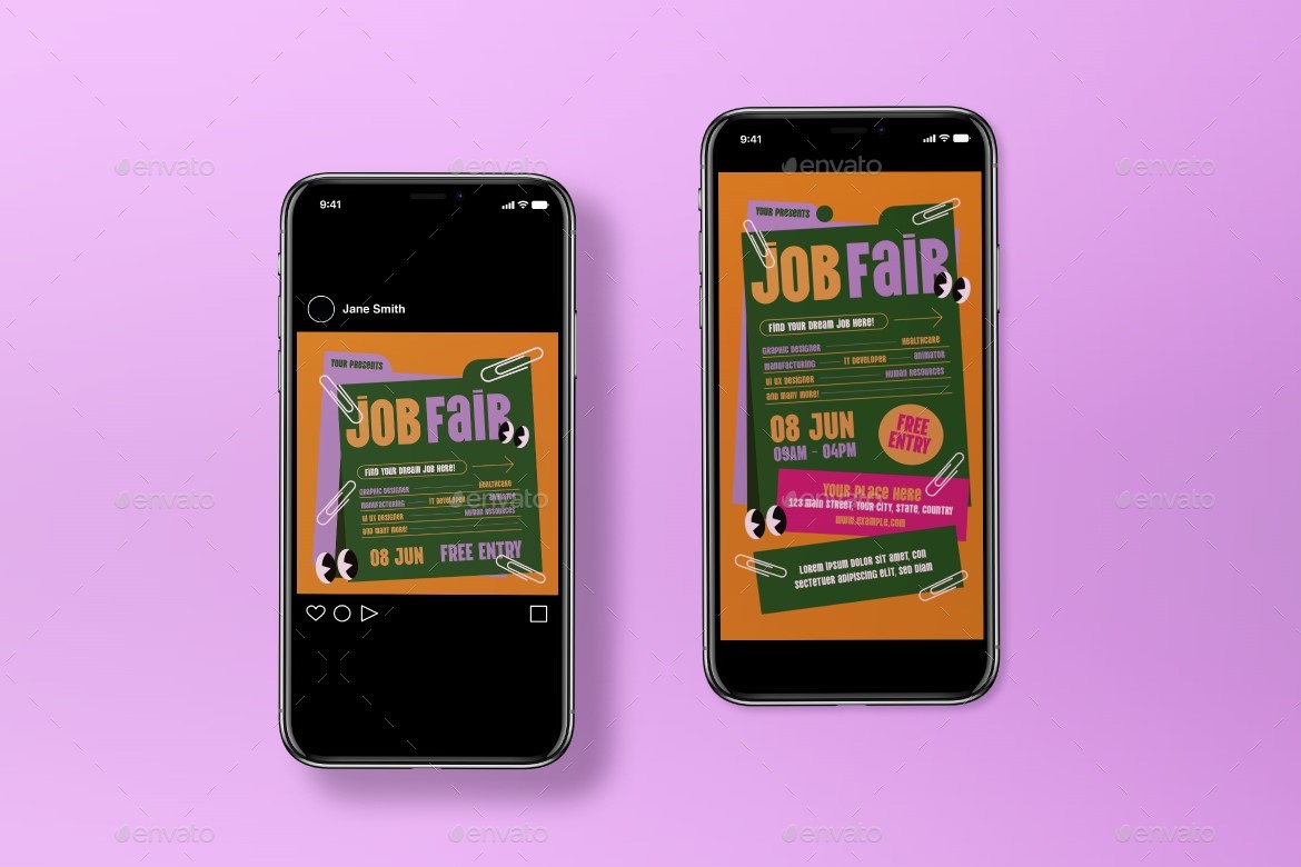Orange Flat Design Job Fair Flyer Set, Print Templates | GraphicRiver