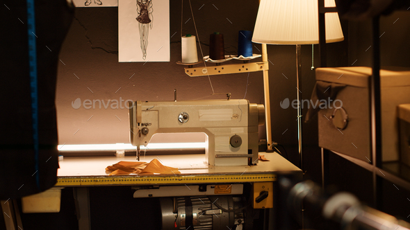 Tailor workshop sewing machine and tools Stock Photo by DC_Studio ...