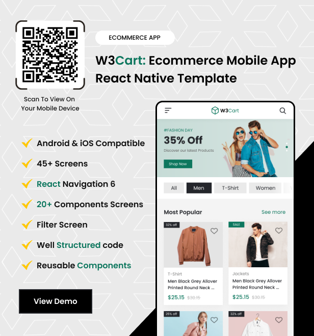 W3Cart | Ecommerce Mobile App React Native CLI Template by DexignZone