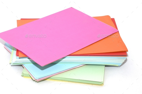 Sheets of colored a4 paper for printer on white background Stock Photo ...