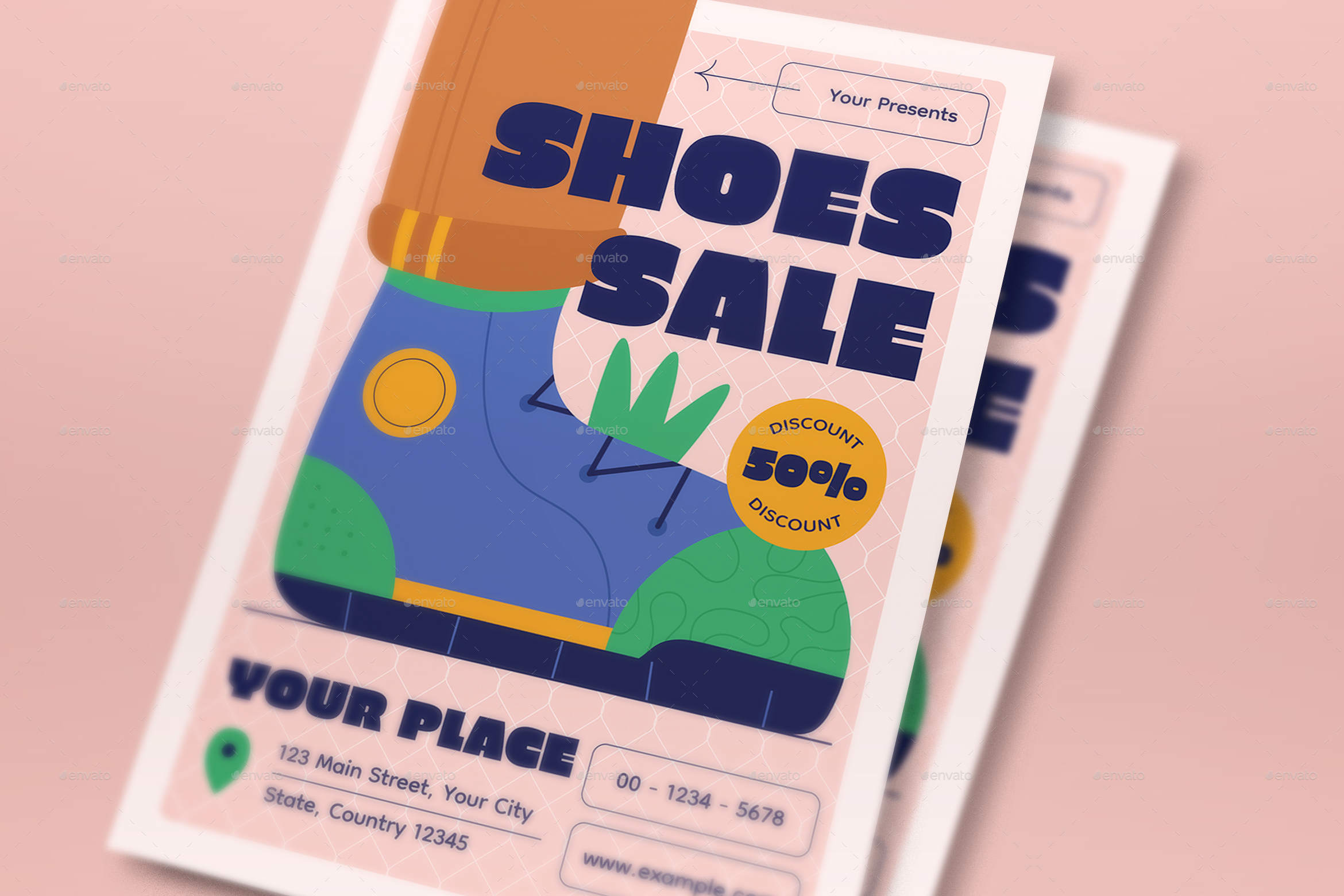 Pink Hand Drawn Shoes Promo Flyer Set, Print Templates | GraphicRiver