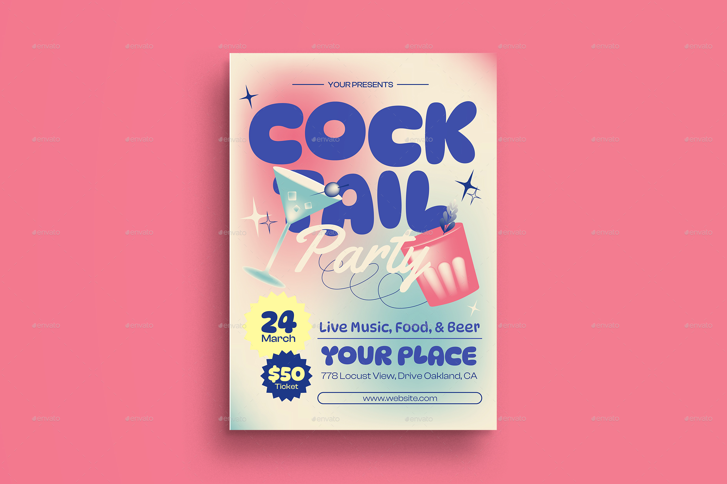 Blue Gradient Cocktail Party Flyer, Print Templates | GraphicRiver