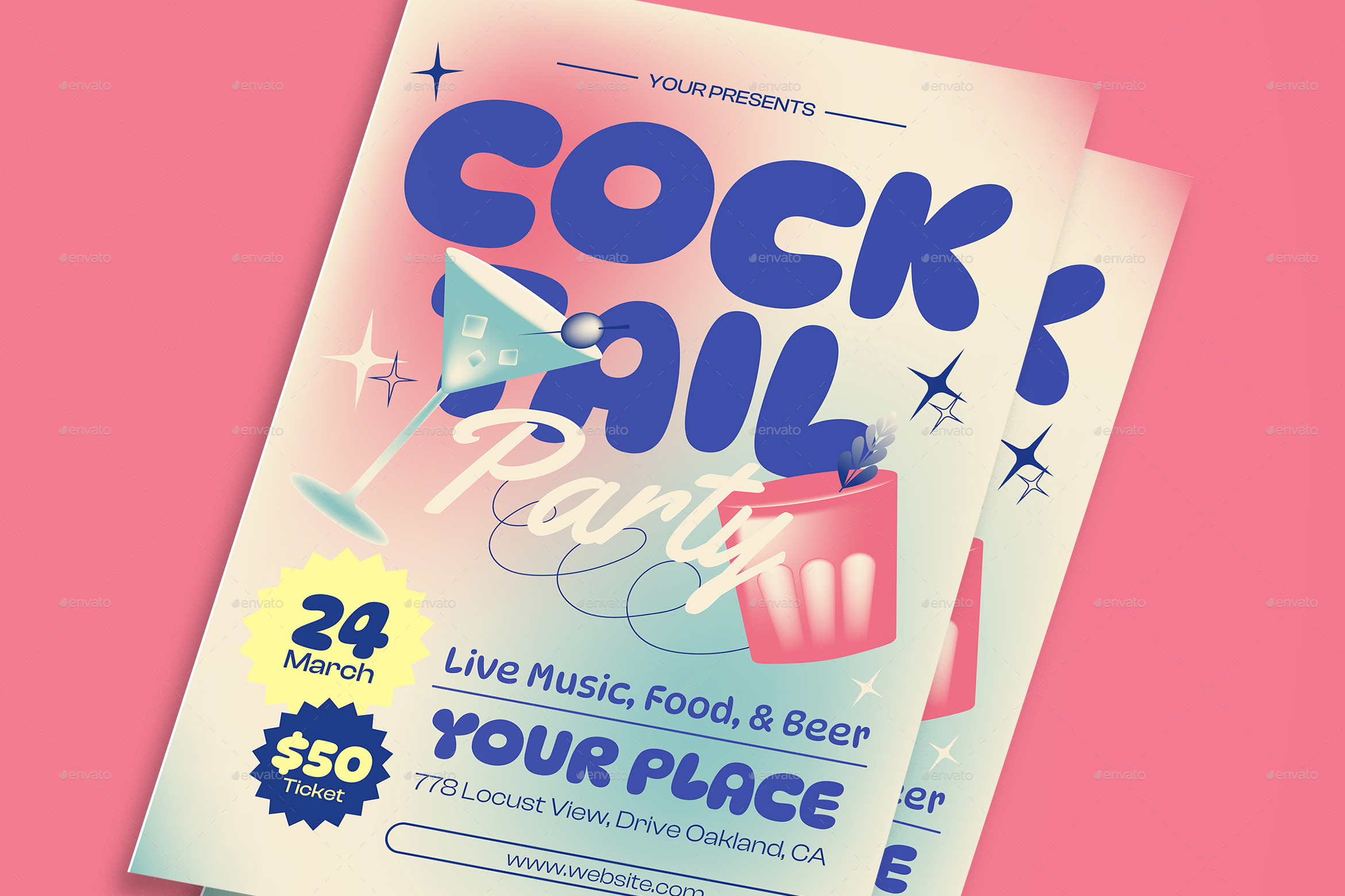 Blue Gradient Cocktail Party Flyer, Print Templates | GraphicRiver