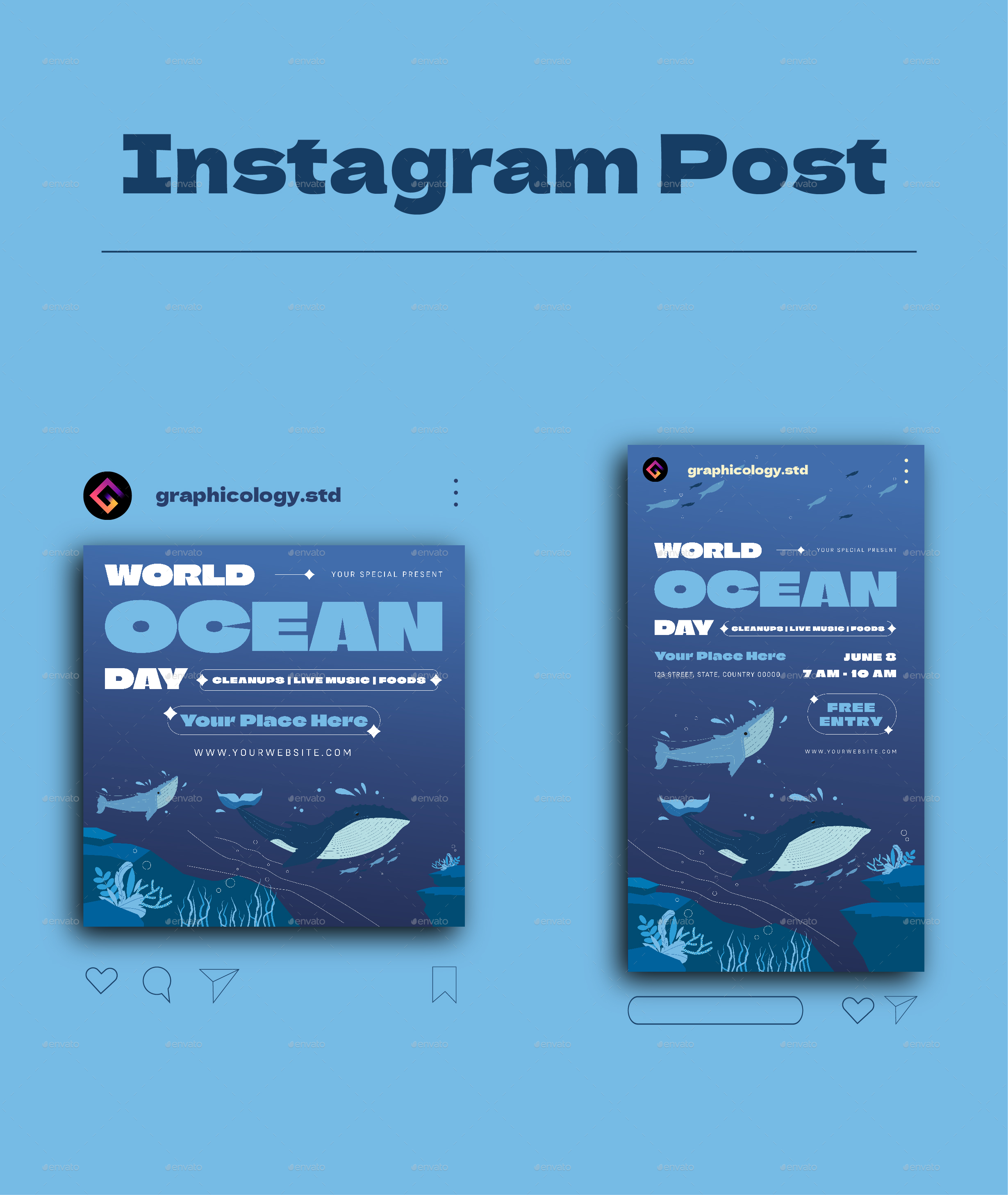 Blue Flat World Ocean Day Flyer Set by graphicologystd | GraphicRiver
