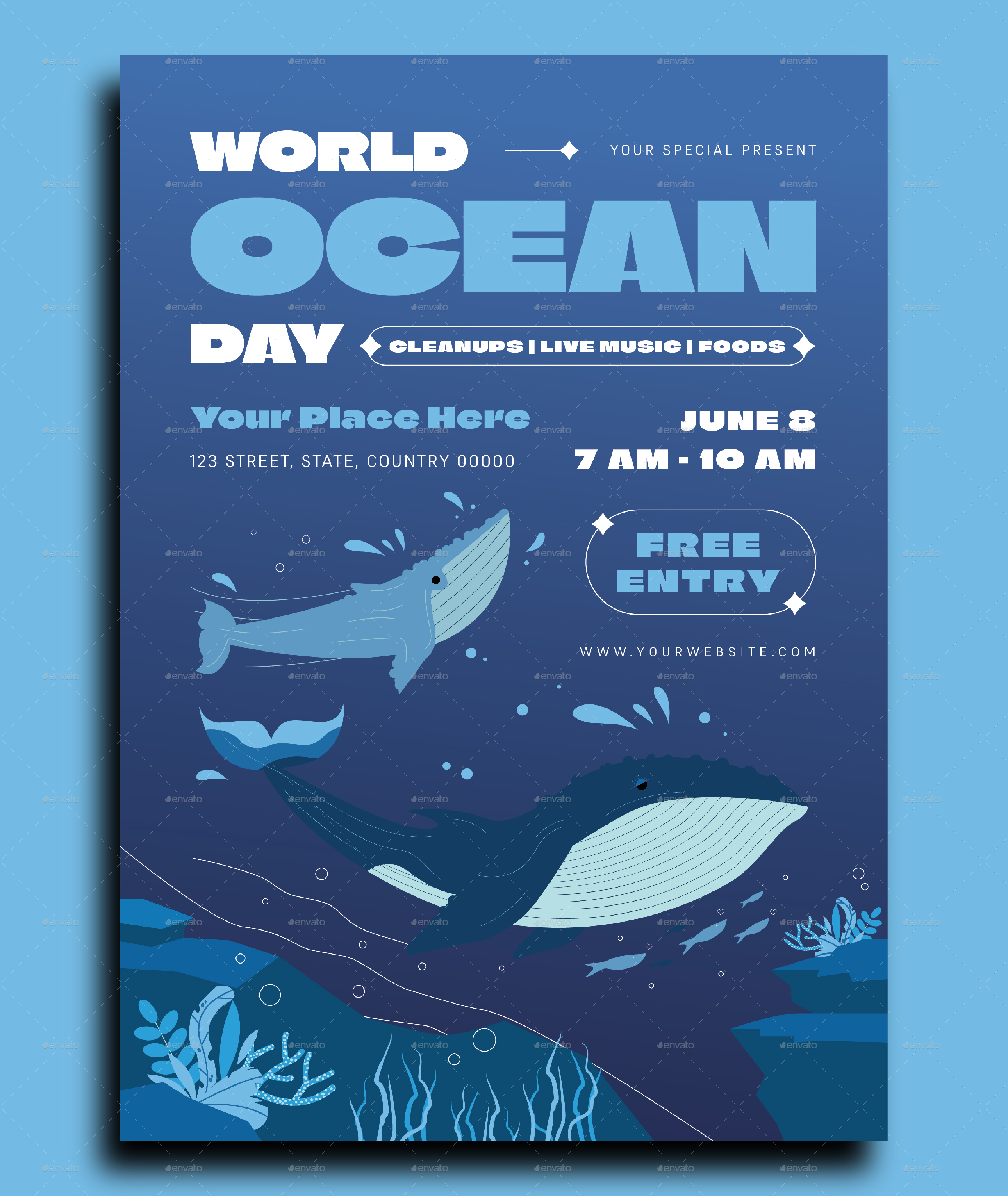Blue Flat World Ocean Day Flyer Set by graphicologystd | GraphicRiver