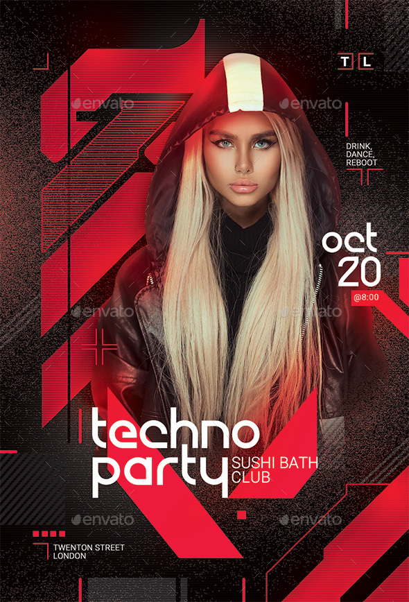 Techno Party Flyer Template, Print Templates | GraphicRiver