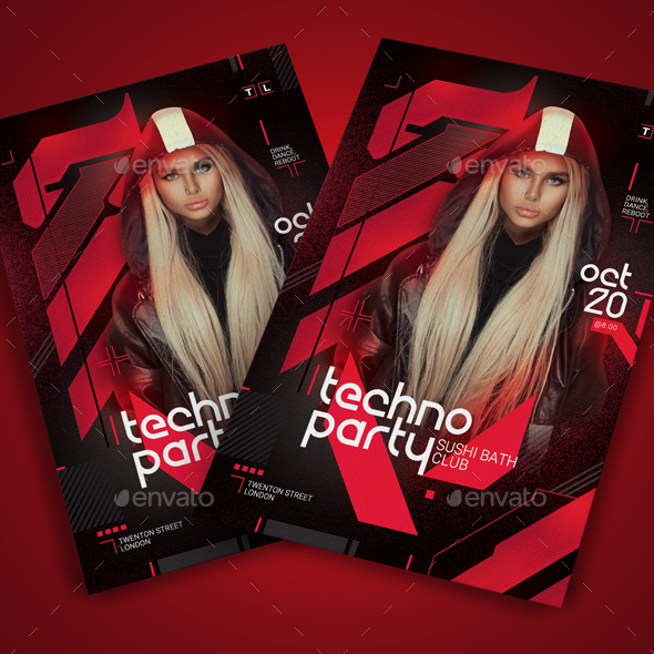 Techno Party Flyer Template, Print Templates | GraphicRiver