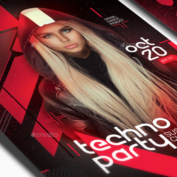 Techno Party Flyer Template, Print Templates | GraphicRiver
