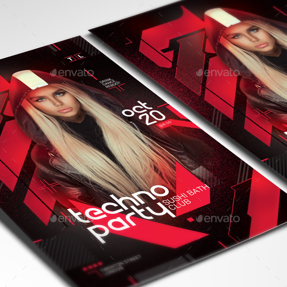 Techno Party Flyer Template, Print Templates | GraphicRiver