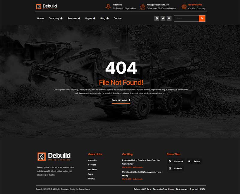 Debuild - Mining & Industry Elementor Pro Template Kit by Rometheme