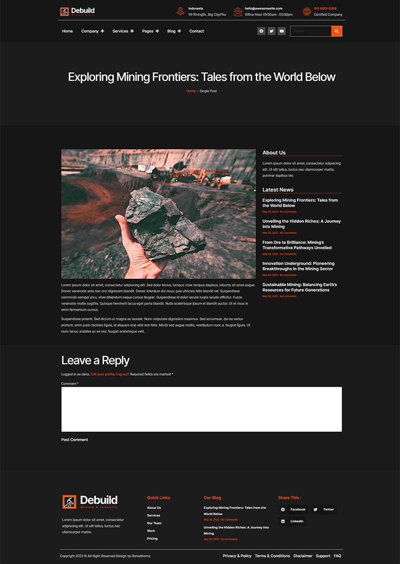 Debuild - Mining & Industry Elementor Pro Template Kit by Rometheme