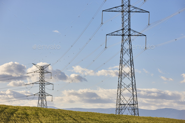 Power lines. Energy industry. Industrial electricity distribution ...