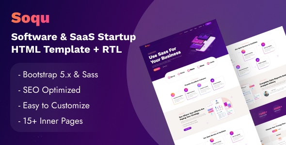 Soqu - Software & SaaS Startup Bootstrap 5 Template by HiboTheme | ThemeForest
