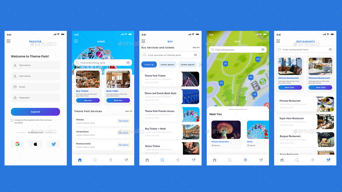 Theme Park & Amusement, Adventure, Water Park App, Web Elements ...