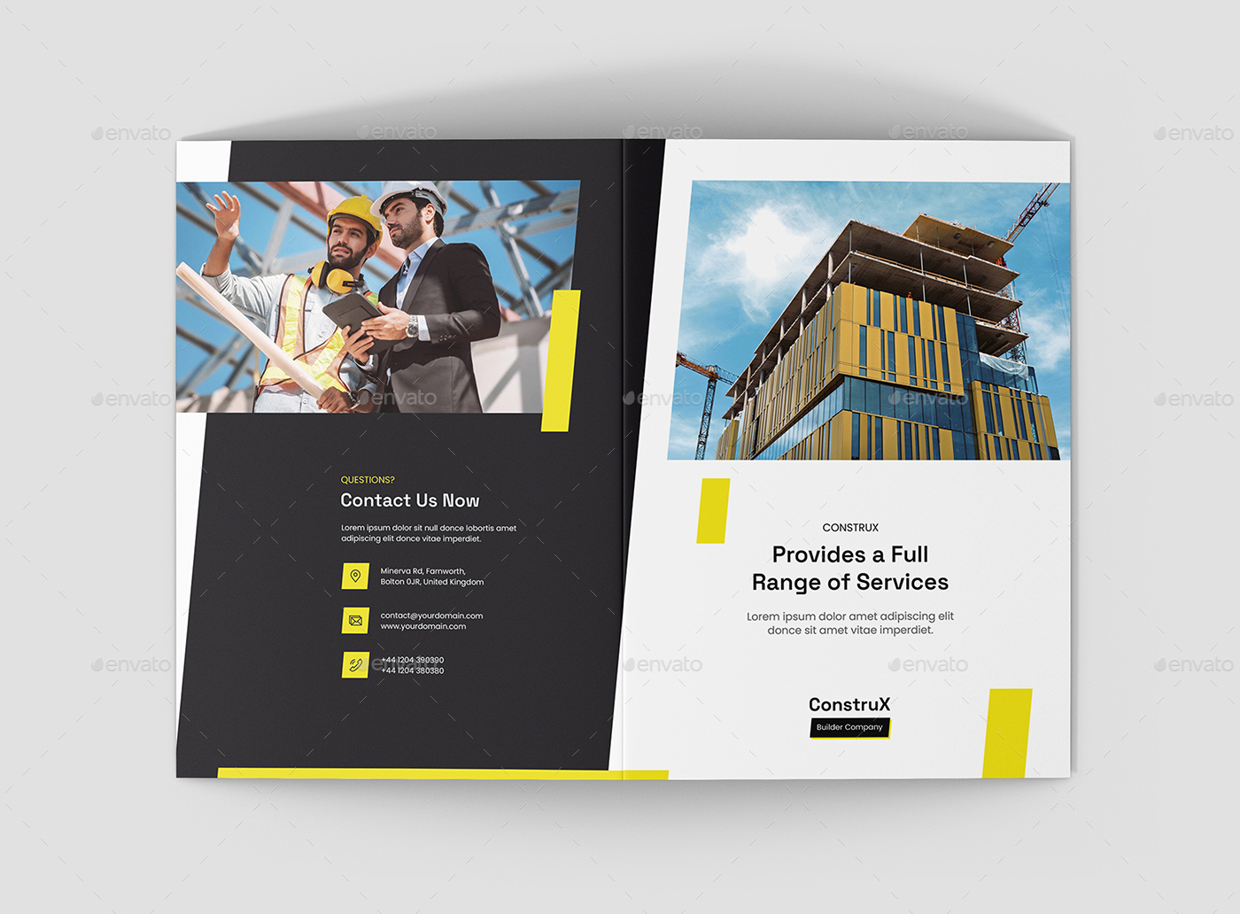Construction Brochure Bi-Fold Template, Print Templates | GraphicRiver