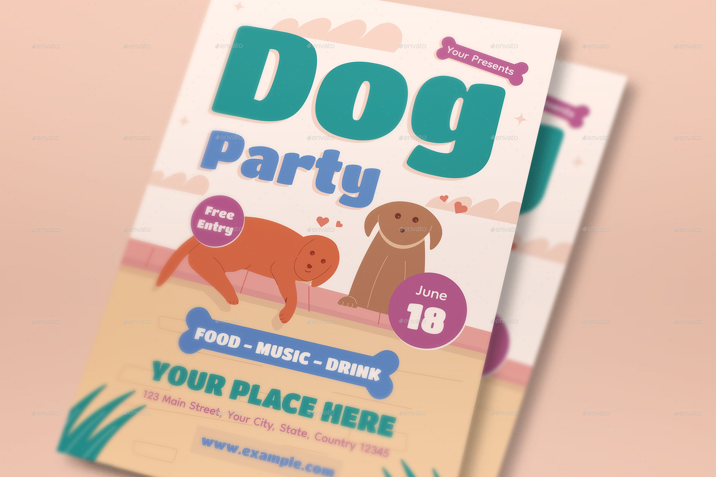 Cream Hand Drawn Dog Party Flyer Set, Print Templates | GraphicRiver