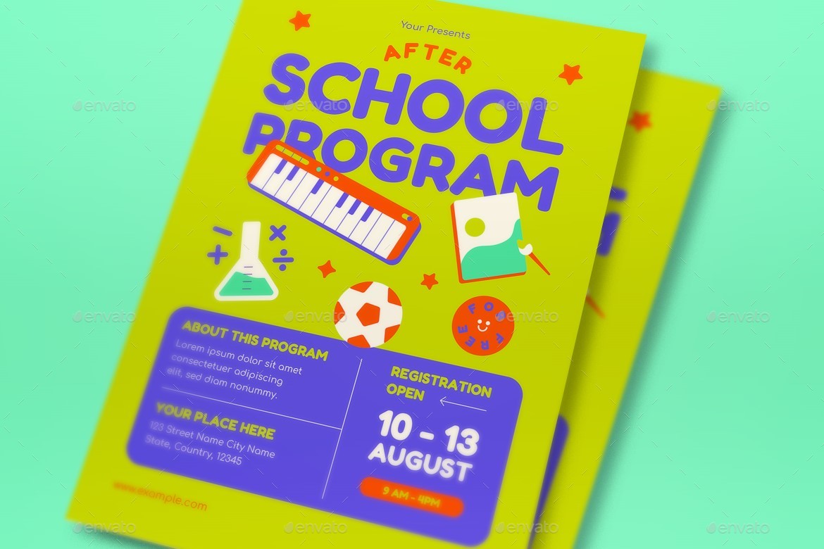 Green Modern After School Program Flyer Set, Print Templates | GraphicRiver