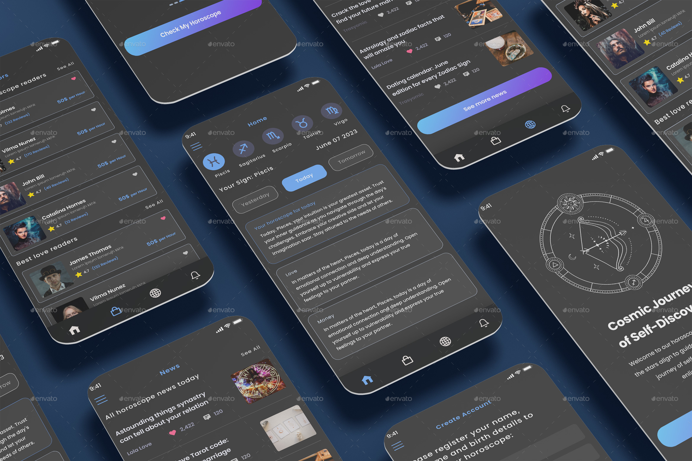 Horoscope Astrology & Zodiac Daily Reading App UI, Web Elements ...
