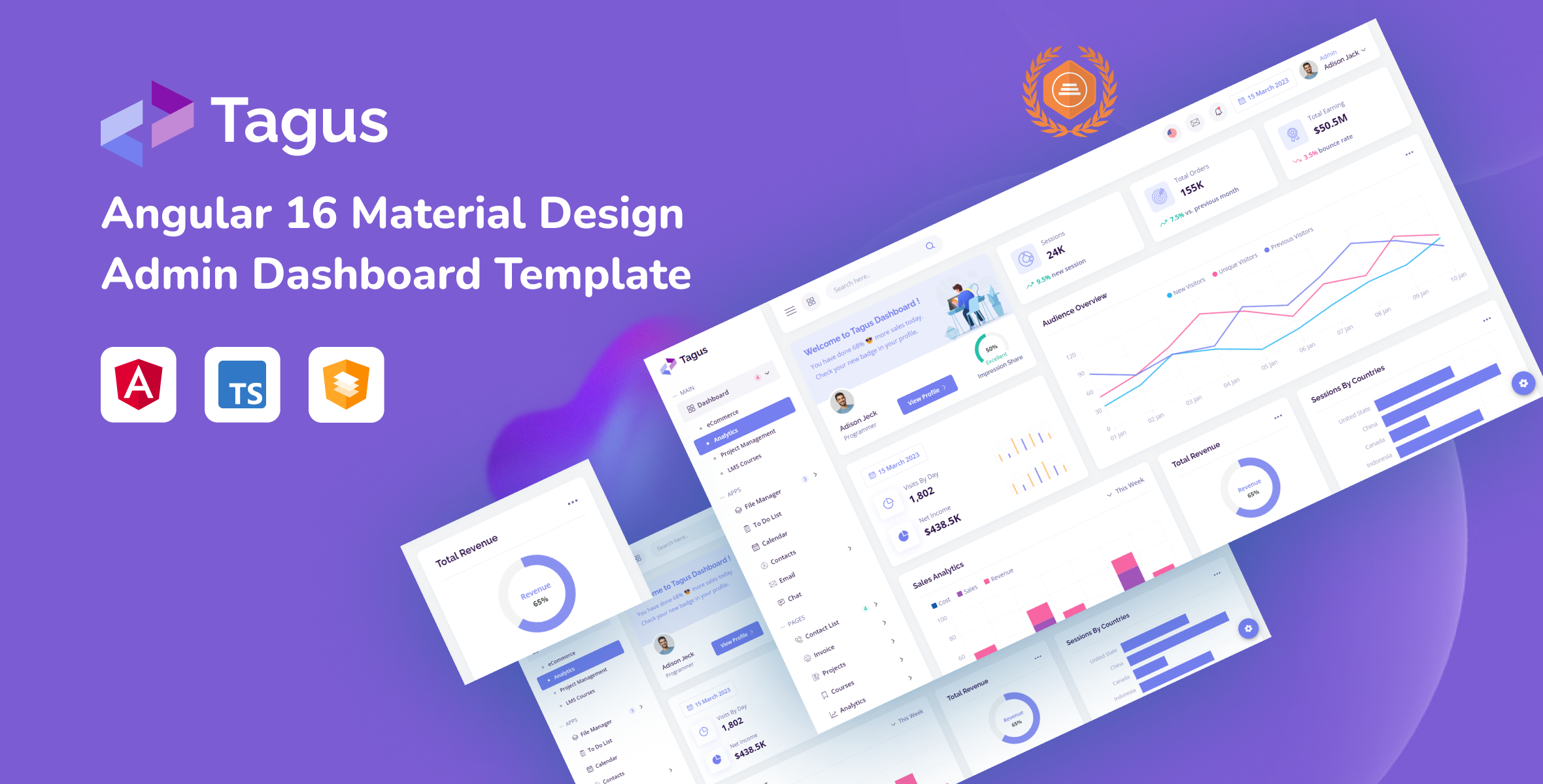 Tagus - Angular 16 Material Design Admin Dashboard Template by EnvyTheme