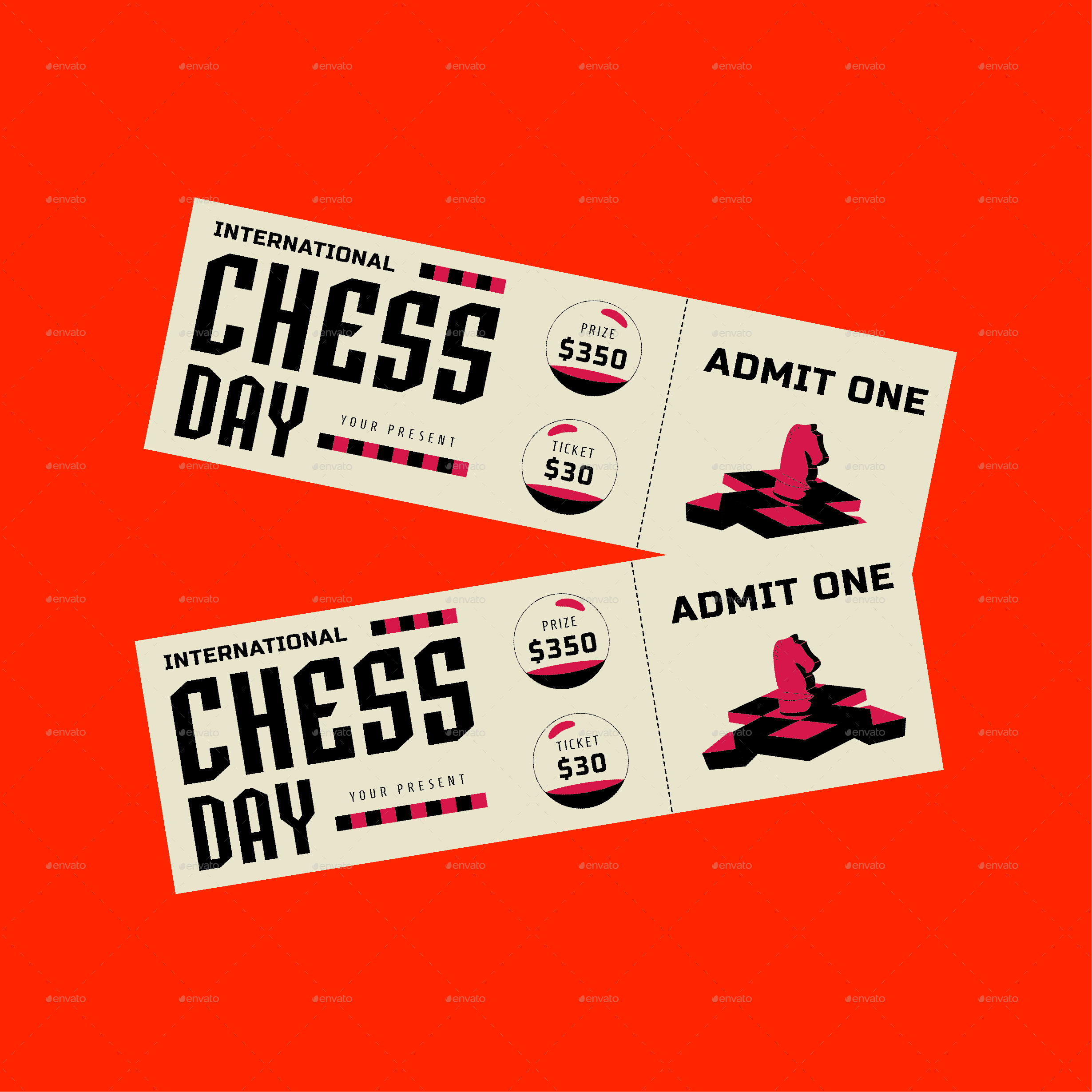 Cream International Chess Day Ticket, Print Templates | GraphicRiver