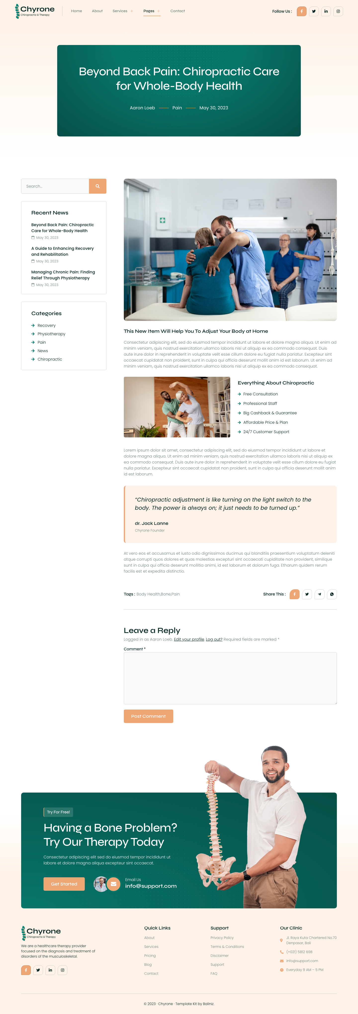 Chyrone – Chiropractic & Physiotherapy Elementor Template Kit by baliniz