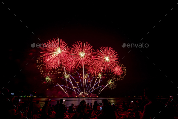 Colorful firework in celebration night with night sky background. Stock ...