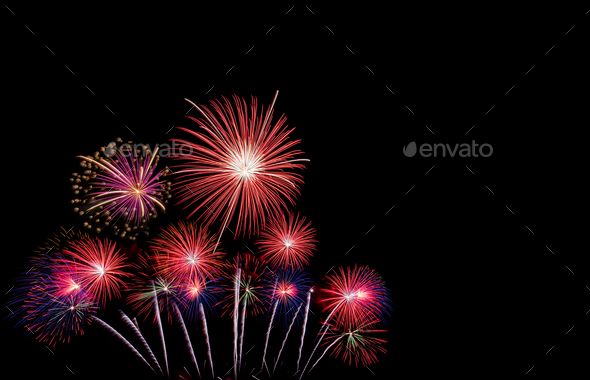 Colorful firework in celebration night with night sky background. Stock ...