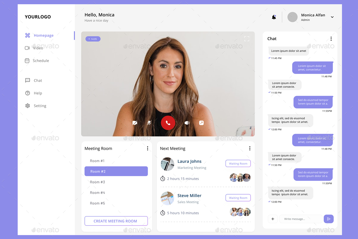 Virtual Meeting Calls & Online Chat Dashboard UI, Web Elements ...