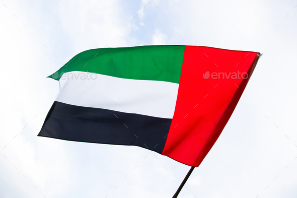 Waving fabric texture of the flag with color of United Arab Emirates ...