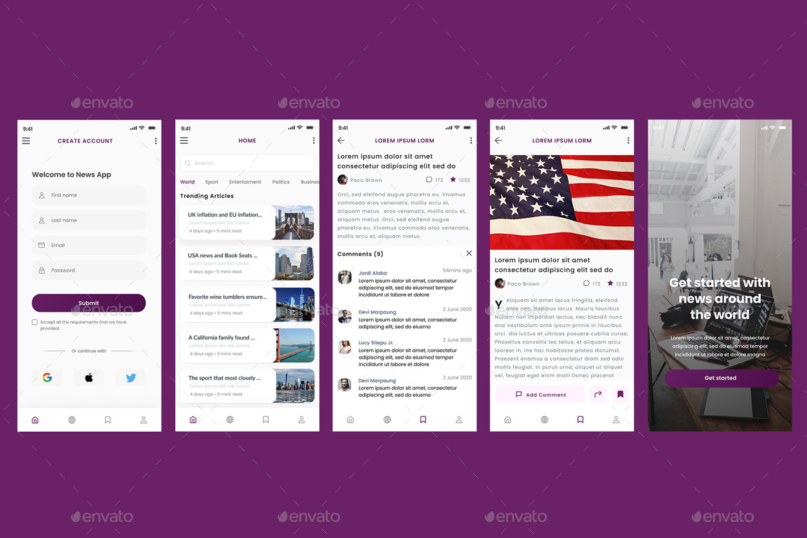 Media News & Press Blog App UI with Articles Feed, Web Elements ...