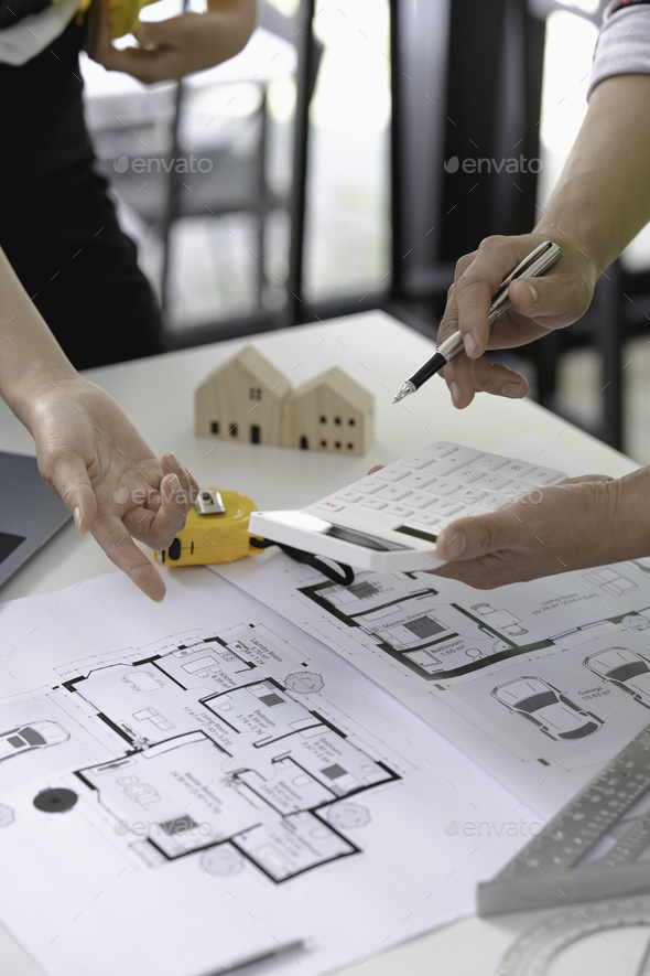 Architects, designers, structural engineers, teams, colleagues at work ...