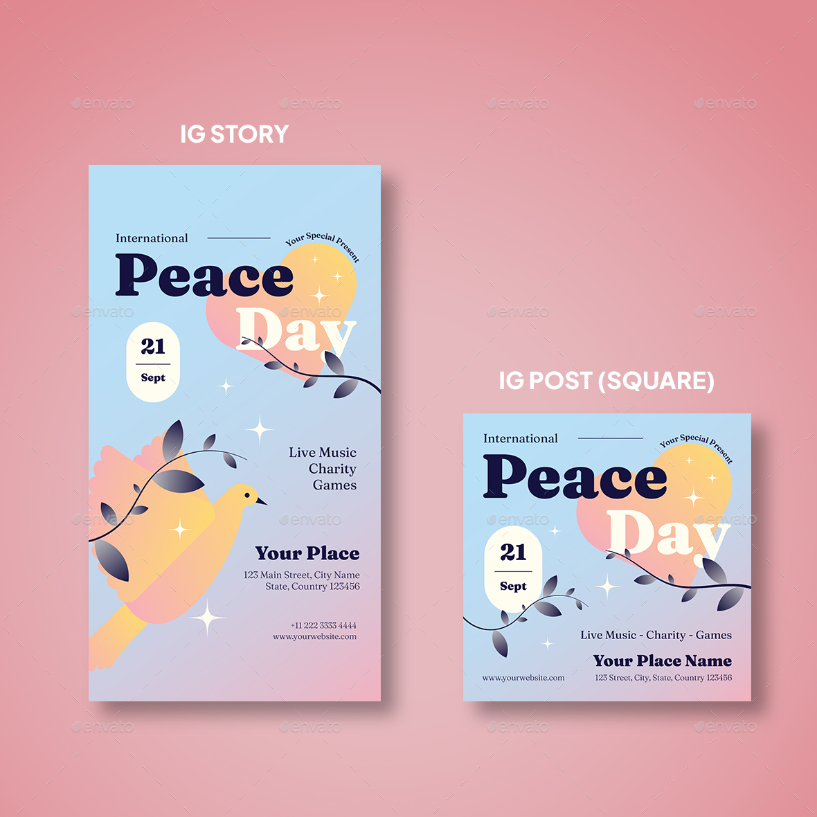 Gradient International Peace Day Flyer Set, Print Templates | GraphicRiver