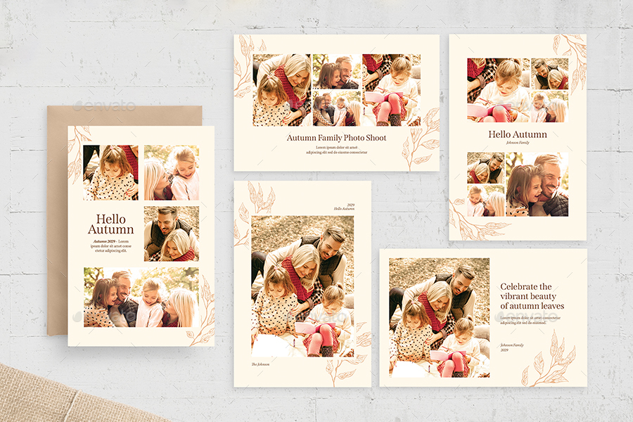 Autumn Family Photo Card Template Set, Print Templates | GraphicRiver