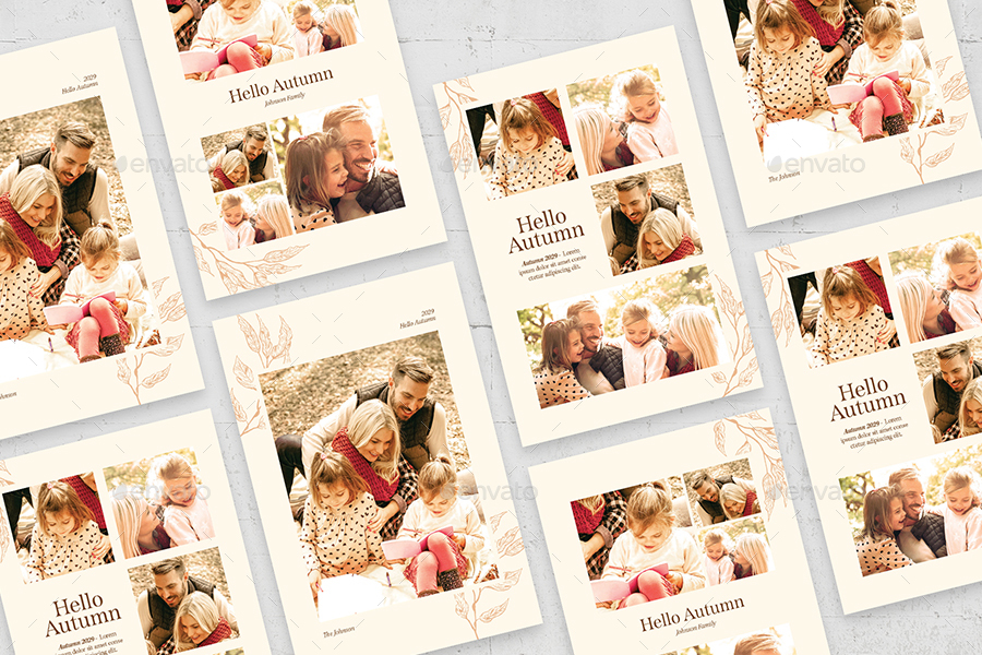 Autumn Family Photo Card Template Set, Print Templates | GraphicRiver