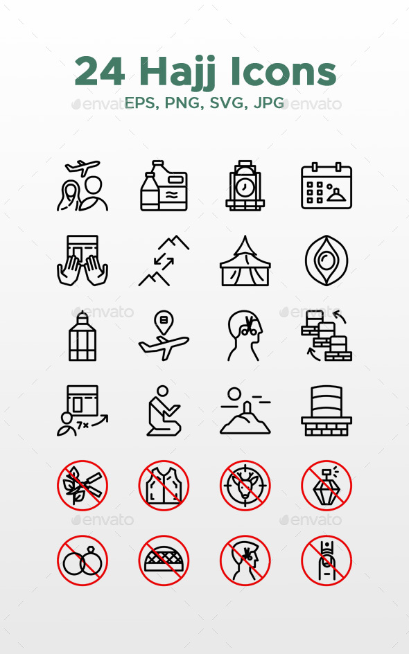 24 Hajj Icons, Icons | GraphicRiver