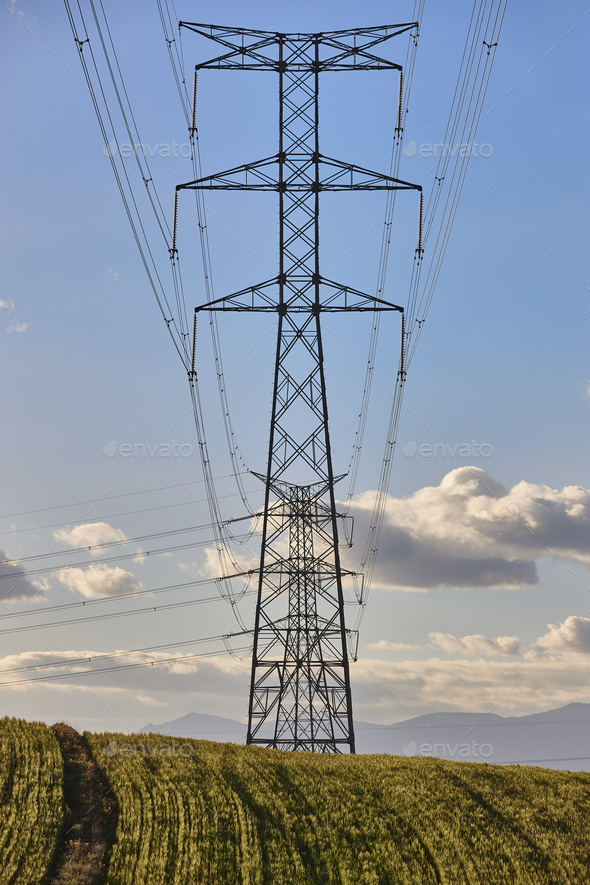 Power lines. Energy industry. Industrial electricity distribution ...