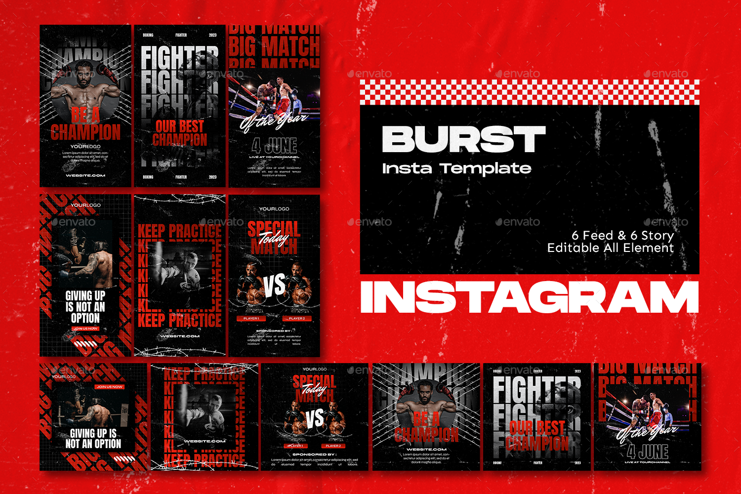 Burst Boxing Instagram Template, Web Elements | GraphicRiver