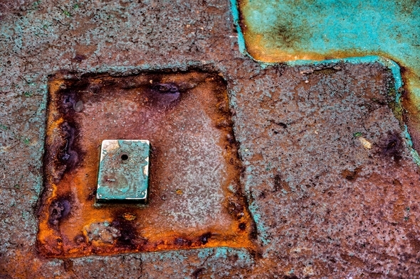Overhead shot of decayed metal floor of an old boat Stock Photo by ...