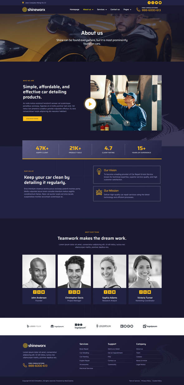 ShineWorx - Car Detailing Service & Car Repair Elementor Pro Template ...